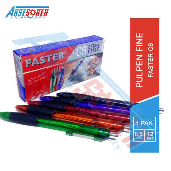 Pulpen Extra Fine Faster [C6/12 pcs] / Ballpoint Pena Pen Tinta Warna ...
