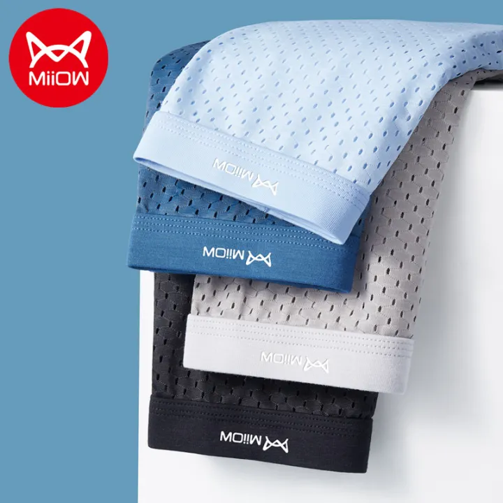 MiiOW 3ชิ้น80วินาทีผ้าไหมน้ำแข็งชุดชั้นในผู้ชายนักมวยที่ไร้รอยต่อกางเกงขาสั้นตาข่ายระบายอากาศ ...