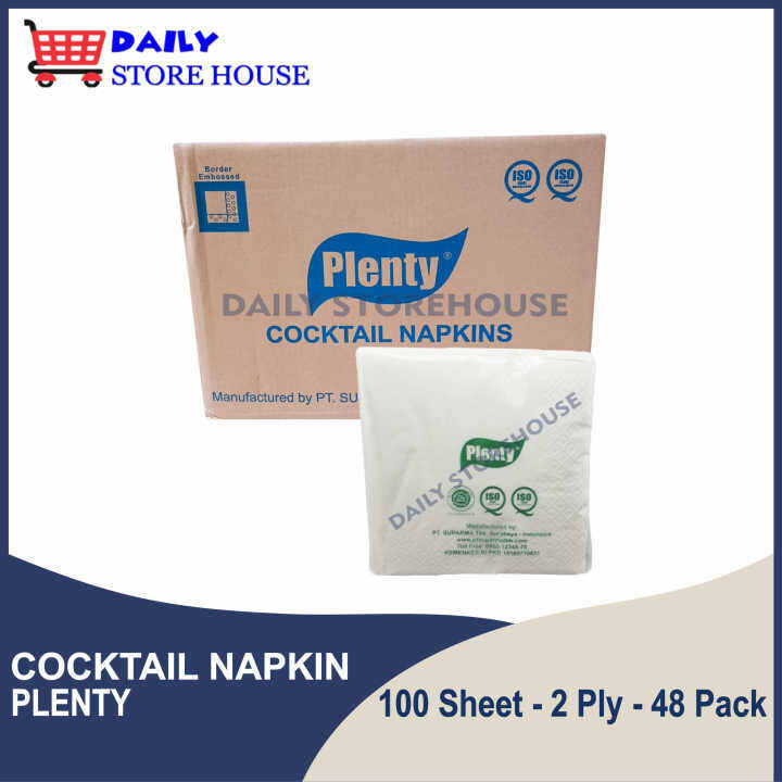 1 Dus Tissue Plenty Cocktail Napkins 100 Sheets 2 Ply isi 48 pack Tisu ...