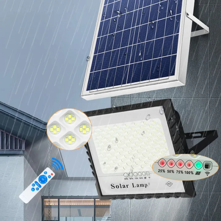 Outdoor Solar Spotlight Power Indicator 30W/60W/100W/200W LED Street Flood Light With Remote ...