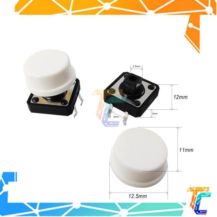 2pcs tact switch big white 12X12mm H=12.3MM With Plastic Round Cap Momentary Tactile 4PIN SMT ...