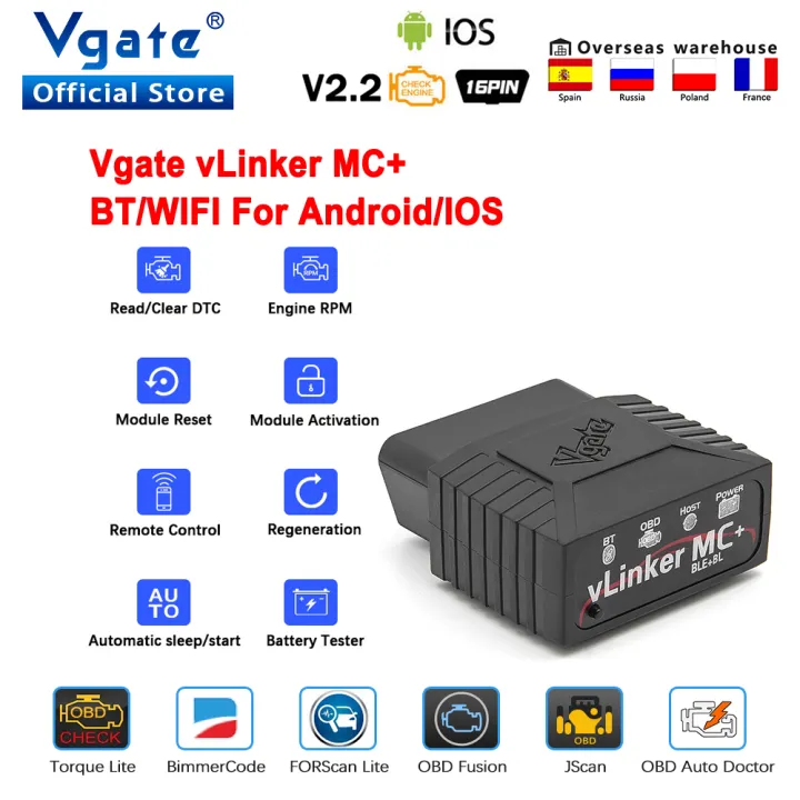 Vgate vLinker MC ELM327 V2.2 OBD 2 OBD2 Scanner WIFI BimmerCode FORScan Bluetoo IOS PK OBDLINK ...