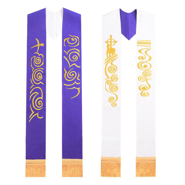 ㏇1²Blessume Church Reversible Stole Clergy Overlay Gold Embroidery ...