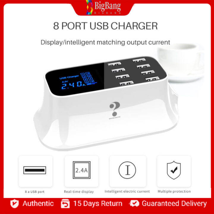 40W Multi Port USB Charger 8 Port Charging Hub with LCD Display Fast ...
