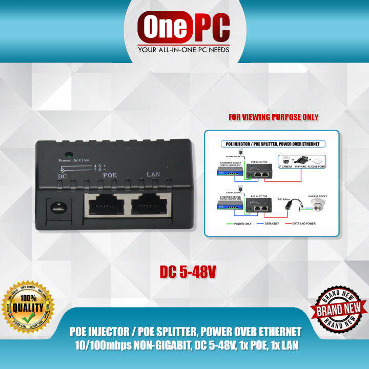 POE INJECTOR / POE SPLITTER, POWER OVER ETHERNET 10/100mbps NON-GIGABIT ...