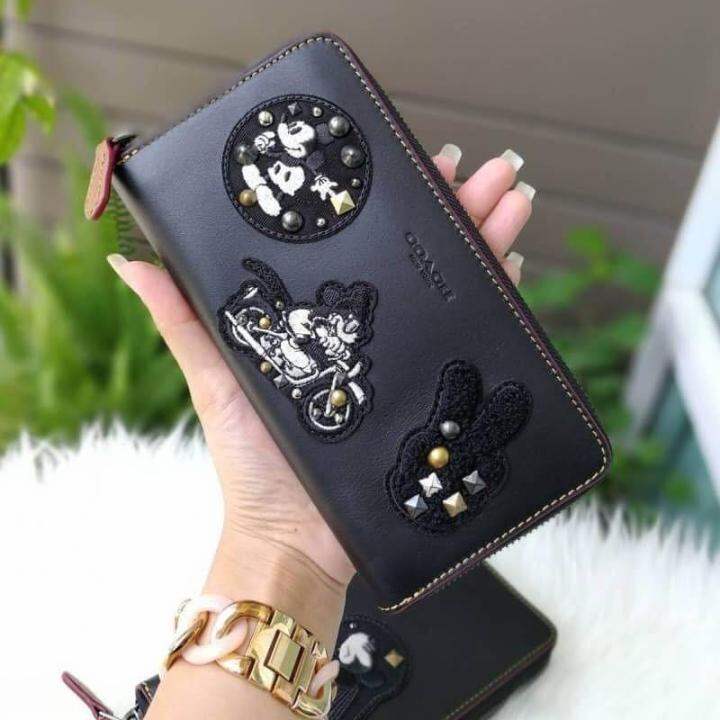 Authentic Coach Accordion Zip Wallet In Glove Calf Leather With Mickey ...