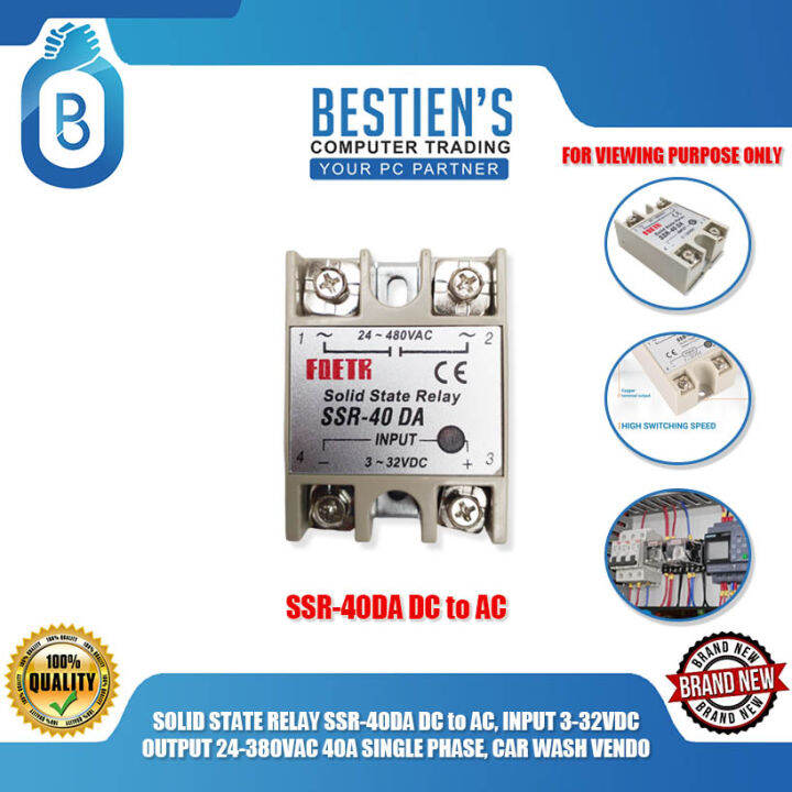 SOLID STATE RELAY SSR-40DA DC to AC, INPUT 3-32VDC OUTPUT 24-380VAC 40A SINGLE PHASE, CAR WASH ...