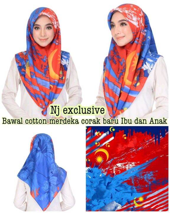 Bawal Hari Merdeka 2020 Tudung Bendera Malaysia Cotton Bidang 45 | Lazada