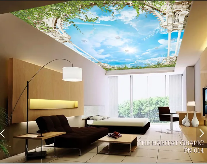 Wallpaper Custom 3D Atap Rumah Interior, Wallpaper Plafon Keindahan ...