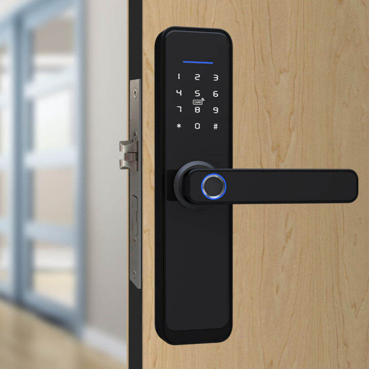 Indoor bedroom room wooden door single and double tongue fingerprint ...
