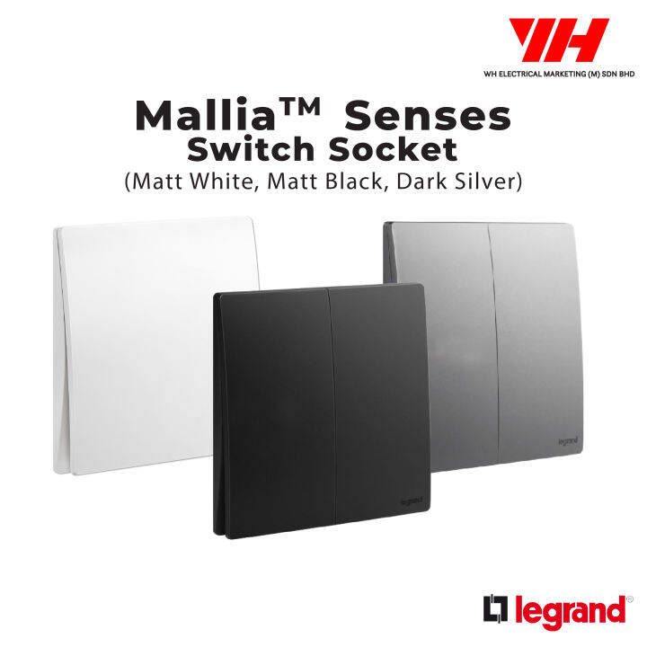 Legrand Mallia Senses Gang Switch Socket (Matt White/Matt Black/Dark ...