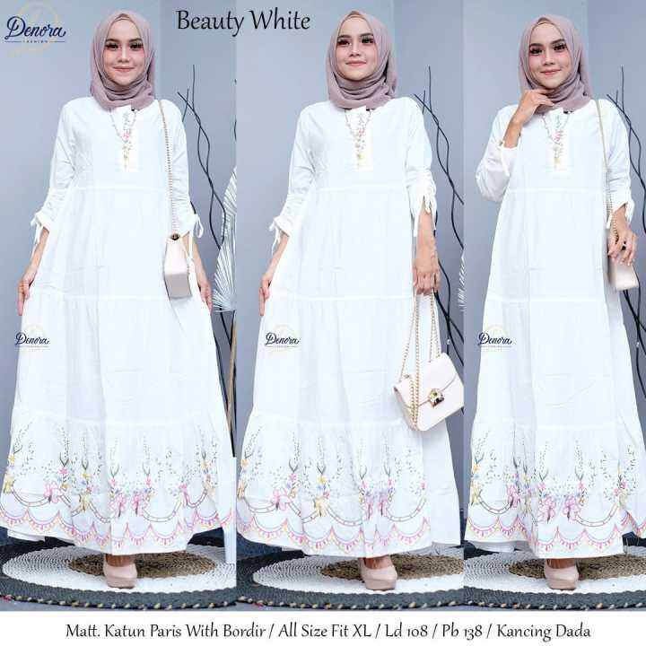 BEAUTY WHITE gamis/dress muslim putih with bordir | Lazada Indonesia