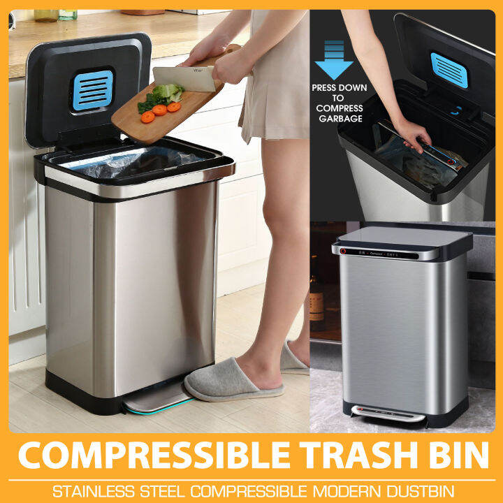 House of EQA Stainless Steel Compressible Garbage Bin with 40L and 50L ...