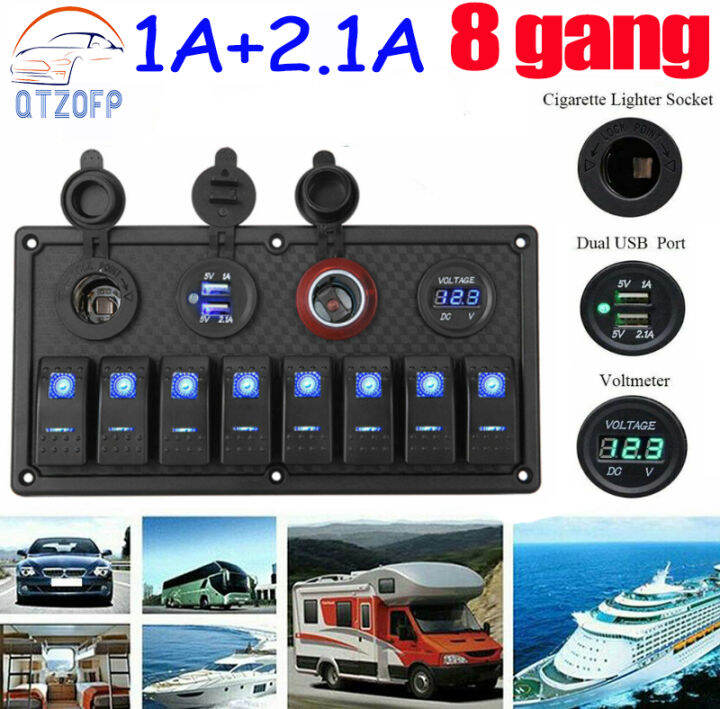 3.1A/4.2A 8 Gang LED Rocker Switch Panel Marine USB Charging Switch ...