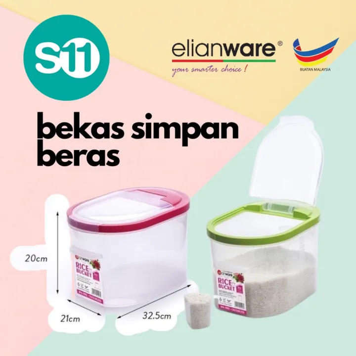 Elianware Space-Saving Bekas Beras Rice Dispenser Storage (5 kg) E981 ...