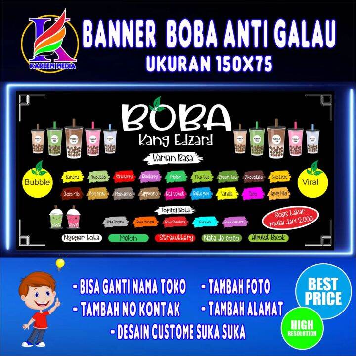 Banner Spanduk Minuman Boba Viral Anti Galau/ Cetak Spanduk Boba ...