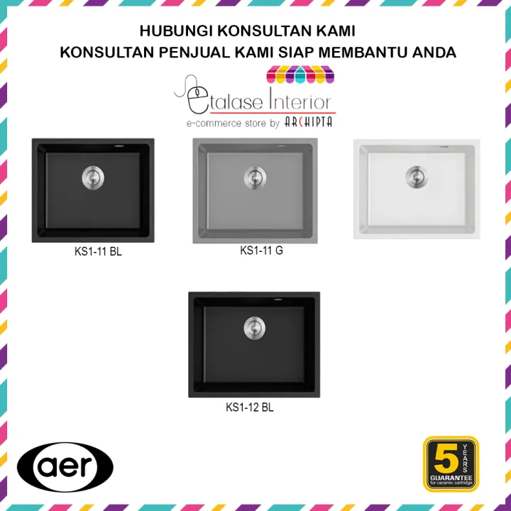 AER - Wastafel Bak Cuci Piring Dapur Granit Kitchen Sink KS1-11BL, KS1 ...