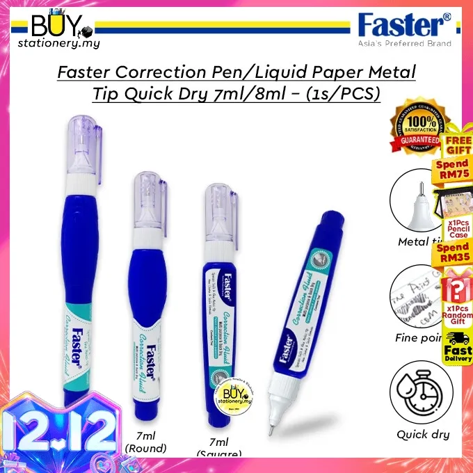 Faster Correction Pen Liquid Paper Metal Tip Correction Fluid Quick Dry ...