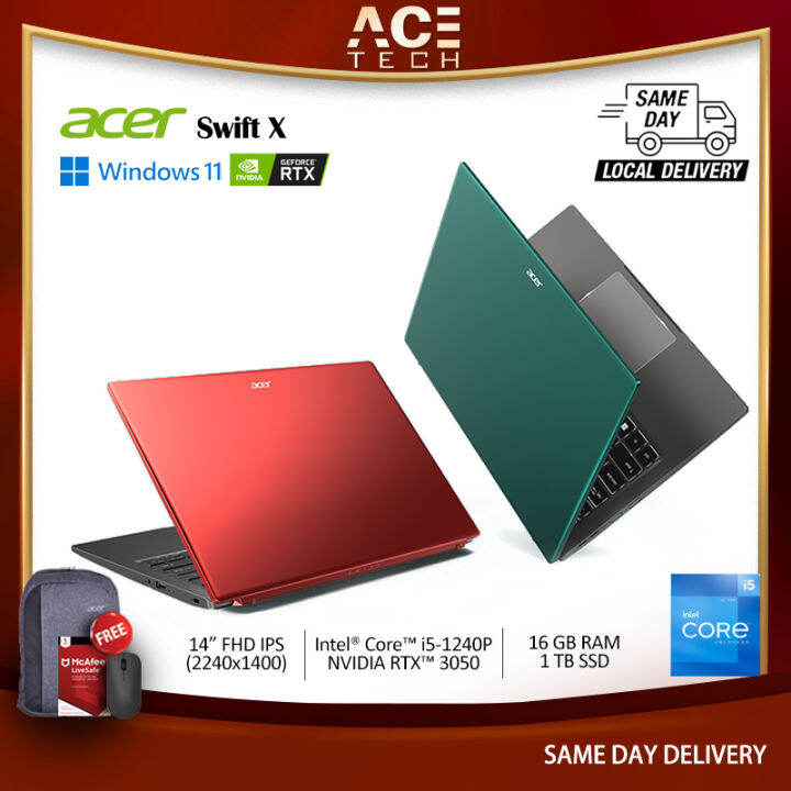 [12th Gen Intel i5-1240P and NVIDIA RTX 3050 GRAPHIC] Acer Swift X SFX14-51G-55Y1/543Q(Green/Red ...