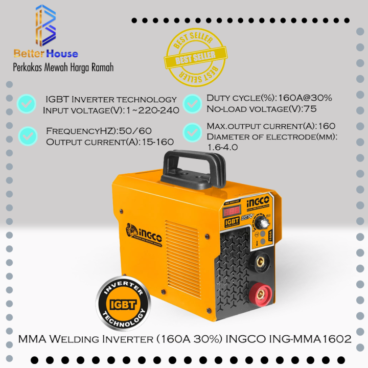 Trafo Las Listrik MMA Welding Inverter (160A 30%) INGCO ING-MMA1602 ...