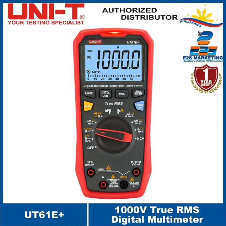 UNI-T 1000V True RMS Digital Multimeter UT-61E+ Connect AC DC Voltage, 2200 Display Counts, Data ...