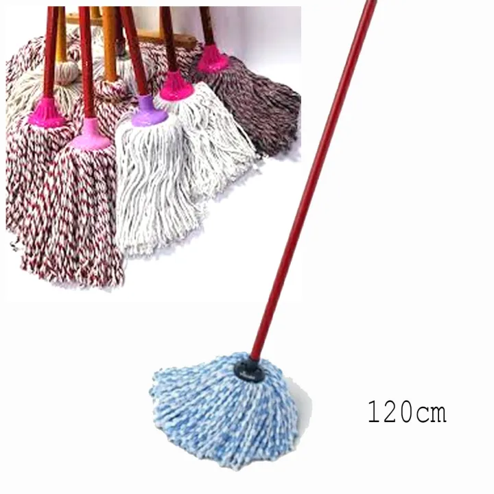 WOOD MOP- (MOPHEAD+HANDLE ) Round Wood Handle Floor Mop Cleaning ...