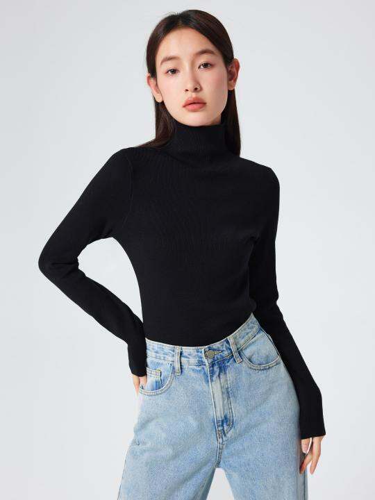 Cider Solid High Neck Knitted Long Sleeve Top | Lazada PH