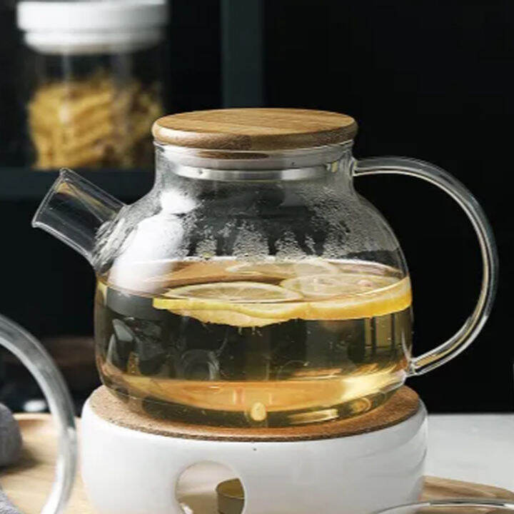 The Home Borosilicate Glass Kettle with Bamboo Lid and Stainless Clear ...