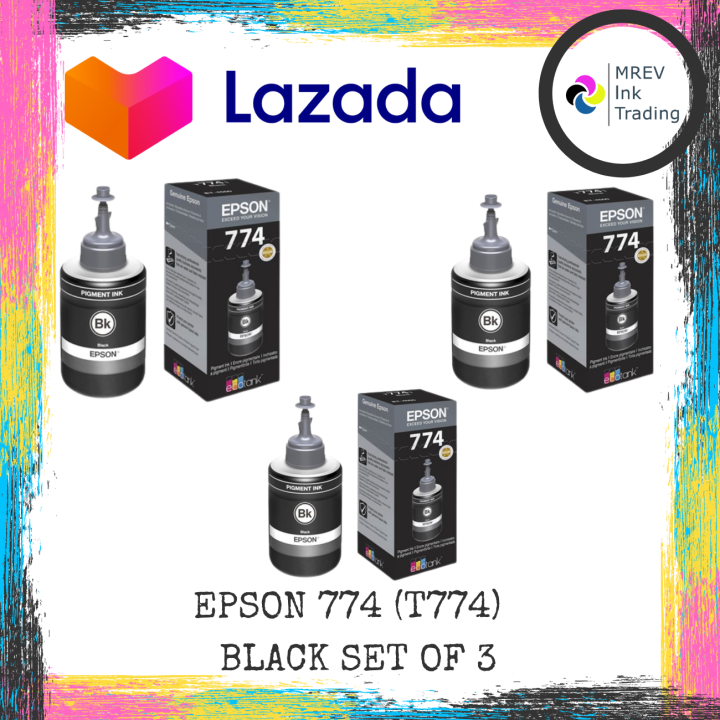 EPSON 774 (T774) Original ink BLACK SET OF 3 | Lazada PH