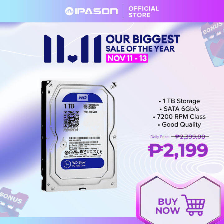 Ipason WD BLUE 1TB (WD10EZEX) & 2TB (WD20EZAZ) Internal Hard Drive Disk 3.5 7200RPM 64M Cache ...