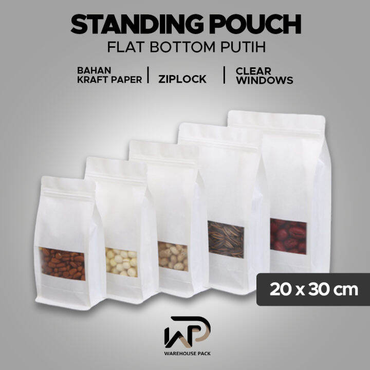 ( 1 Pcs ) Standing Pouch Flat Bottom Craft Windows Putih 20 x 30 ...