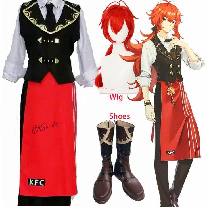 เกม Genshin Impact Diluc คอสเพลย์เครื่องแต่งกาย KFC Diluc Genshin คอสเ ...
