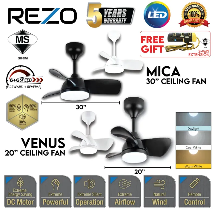 REZO VENUS 20 inch / MICA 30 inch Ceiling Fan Remote Control DC Motor ...