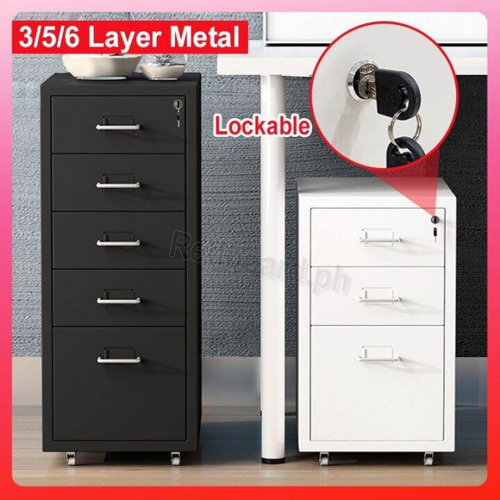 Lockable 3/5/6 Layer Metal Drawer Unit Home Office Drawer File Cabinet ...