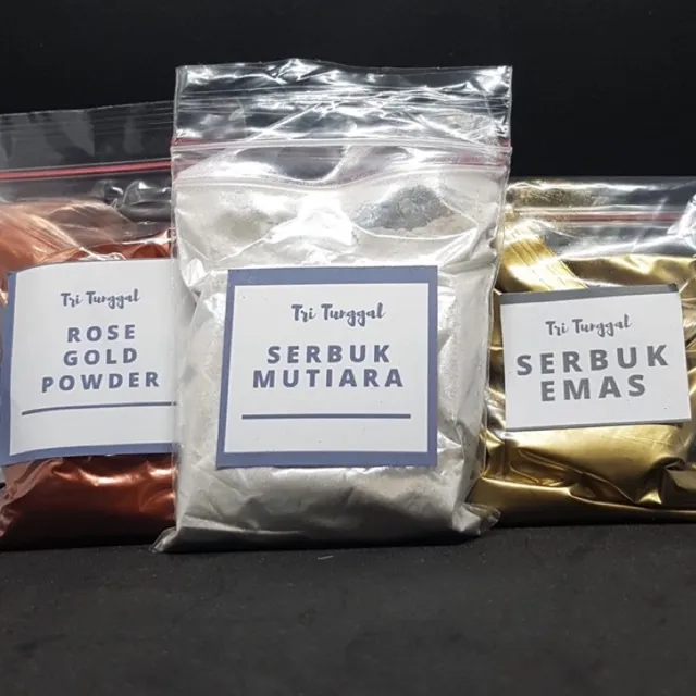 SERBUK METALIK 8GR 8 Gram Emas Putih Rose Gold Mutiara pearl White ...