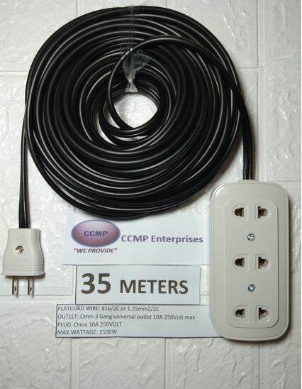 35 meters Heavy Duty Extension cord wire (3) three gang flat cord #16/1 ...