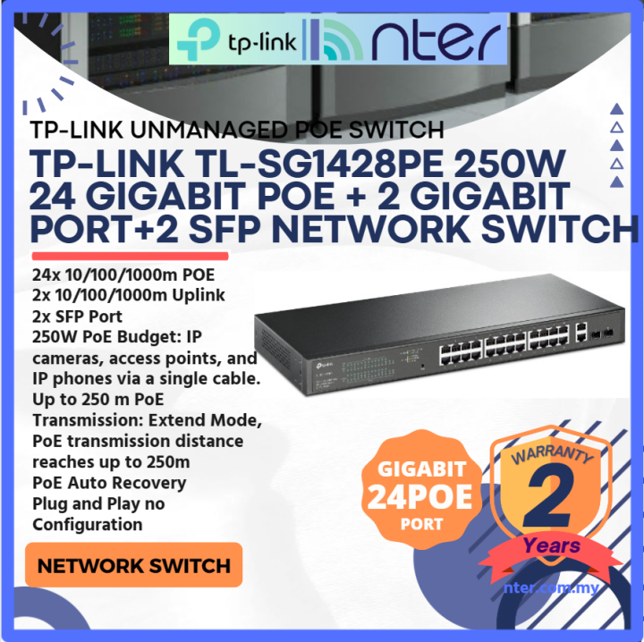 TP-LINK Tplink 24 +2 +2 Port Gigabit IP Network POE Switch 24x POE 2x ...