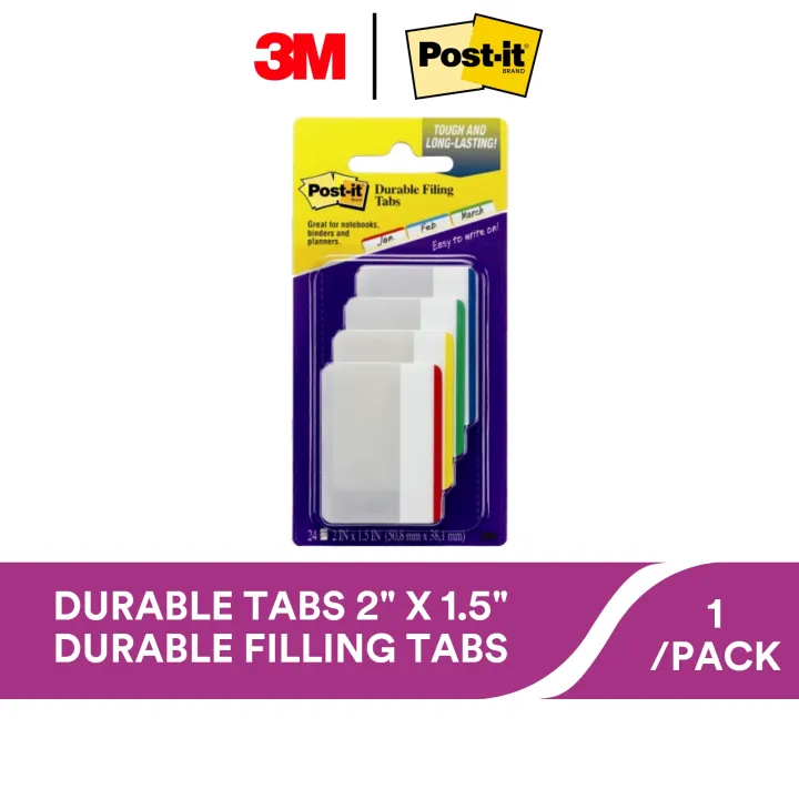 3M Post It Durable Filing Tabs, Assorted Colors 686F-1, 2x1.5 in, 6/Tab ...
