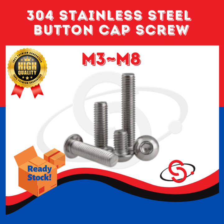 SCM M3 ~ M8 SUS304 Stainless Steel Button Cap Screw 304 Skru Fastener ...