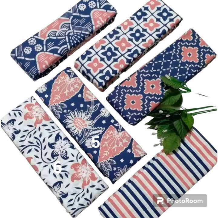 Kain Batik Cap Garutan Warna Navy Dan Pink Bahan Kain Potongan Motif ...