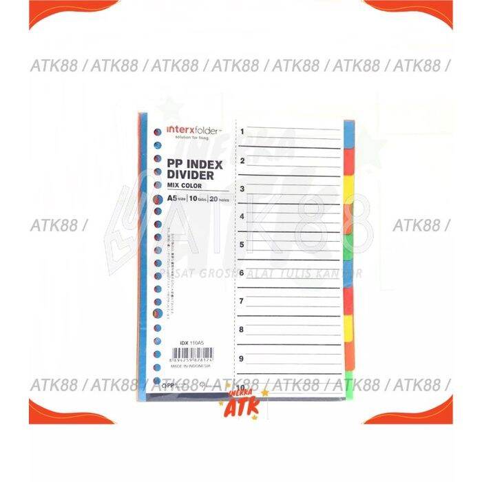 PP Index Divider / Pembatas InterX Ukuran A5 (10 tabs) Pembatas File Pembatas Folder Pembatas ...