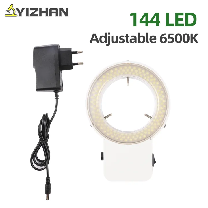 ปรับได้6500K 144ไฟวงแหวน LED โคมไฟส่องสว่างสำหรับอุตสาหกรรมกล้องจุลทรรศน์สเตอริโอเลนส์กล้อง ...