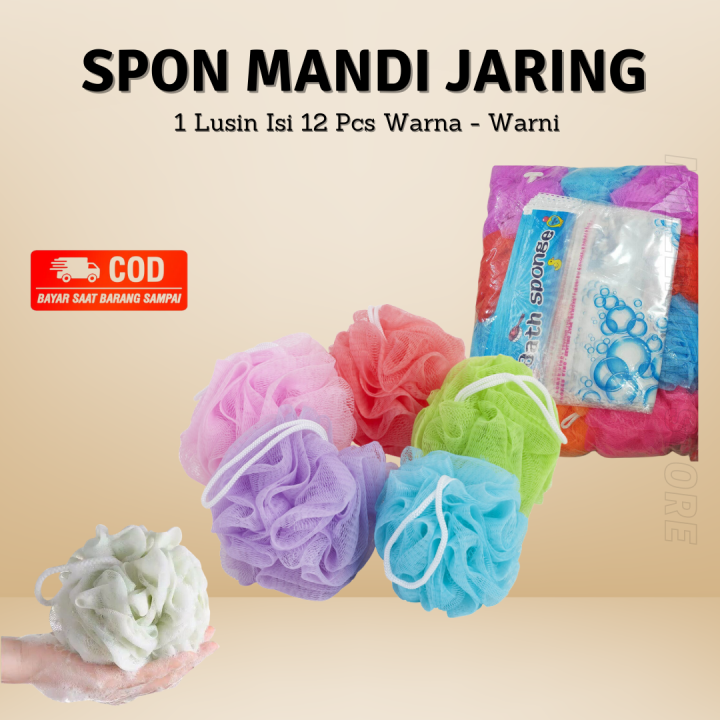 Shower Puff Spons Mandi Bulat ( 1 LUSIN ISI 12 Pcs) Pengangkat Daki ...