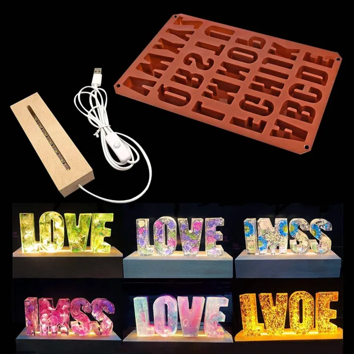 Big Letter LED Light Resin Molds,Alphabet LED Light Epoxy Molds Wooden ...