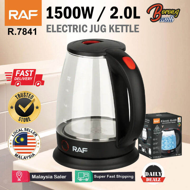 RAF 2.0L Cordless Electric Glass Jug Kettle 1500W Fast Boiling 360 ...