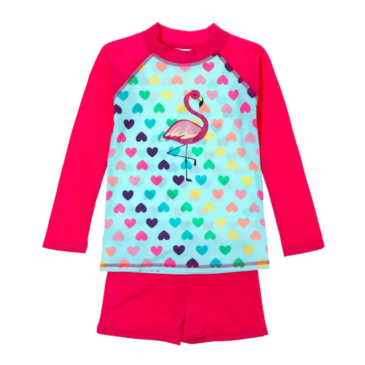 Sandbox Girls Flamingo Hearts Rash Guard Set in Mint Green | Lazada PH