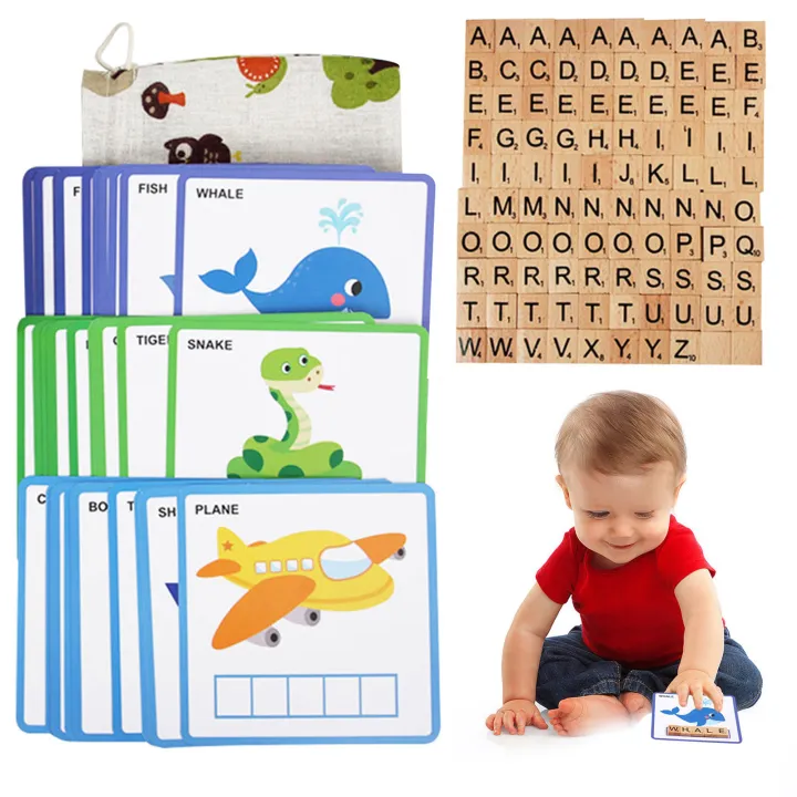 Microgood 1เซ็ตจดหมายปริศนากับบัตรเสี้ยนฟรีไม้คำอาคารบล็อกเด็กในช่วงต้นของการศึกษาของเล่นสำหรับ ...