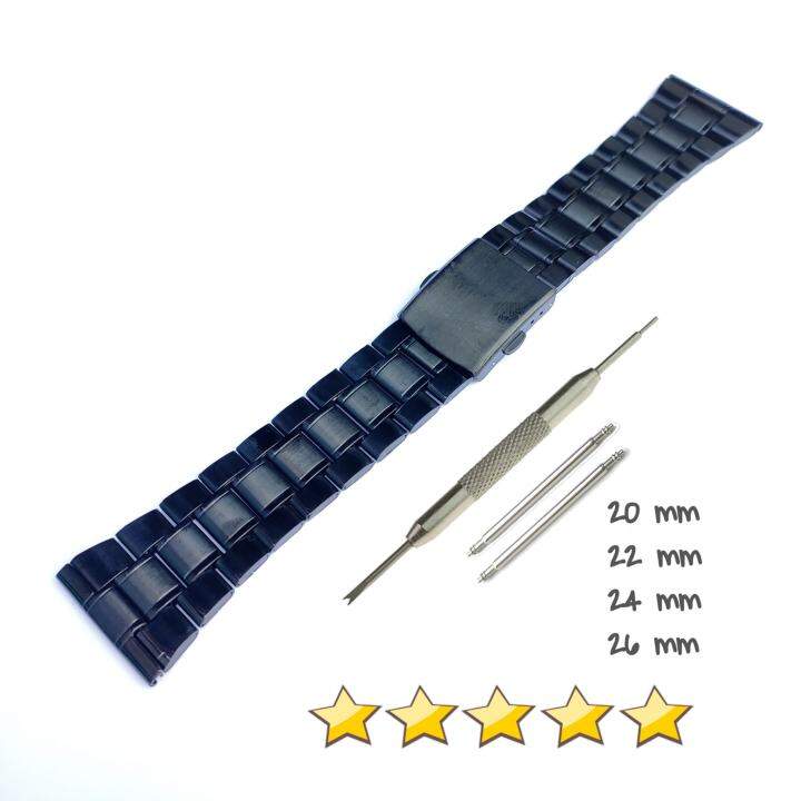 Strap Tali Jam Tangan Rante Hitam Stainless steel besi Lurus | Lazada ...