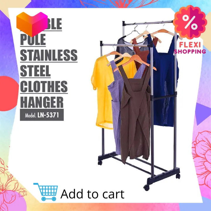 FLEXI SHOPPING Double Pole Stainless Steel Vertical Clothes Rack ...