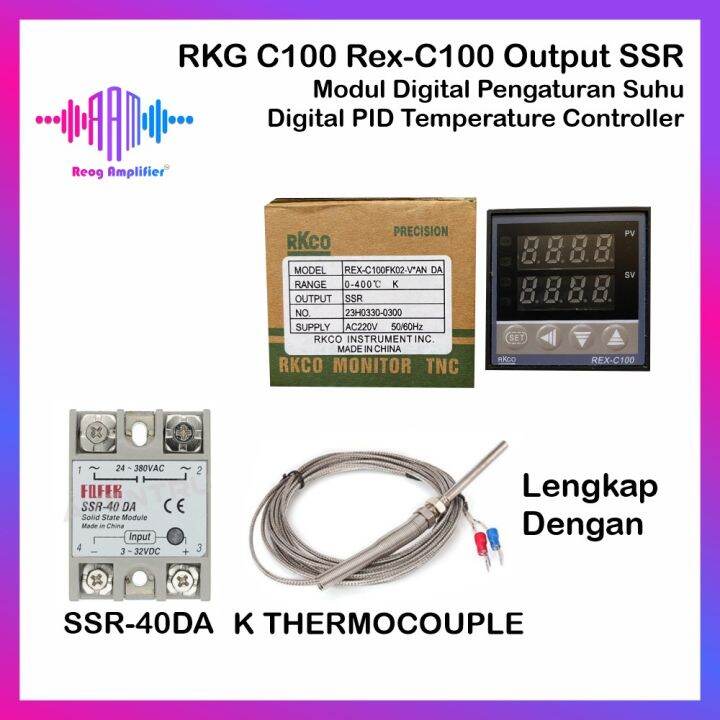 PID Rex RKG C100 Rex-C100 Output SSR 220V AC 0-400C 400C 48x48mm + Solid State Relay SSR-40DA ...